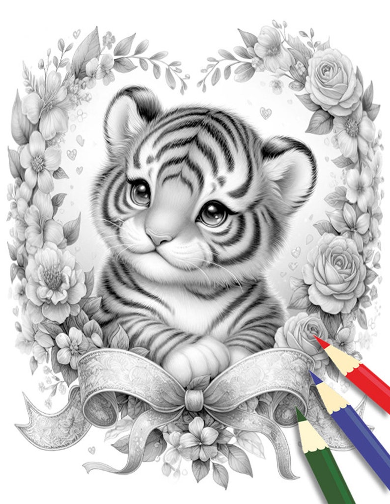 Floral Animals Coloring Pages, Cute Baby Animals Coloring Book, Animal ...