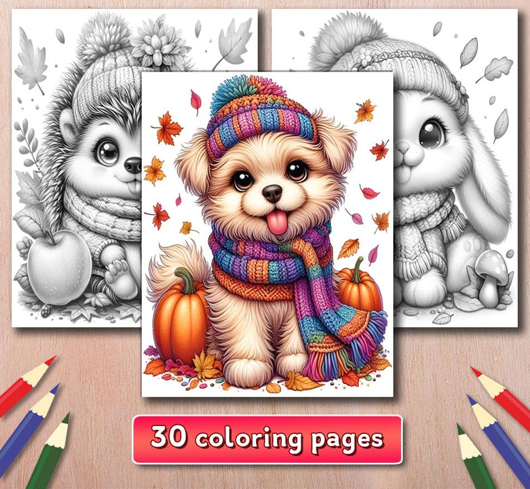30 Autumn Animals Coloring Pages, Cute Fall Animals Coloring Book ...