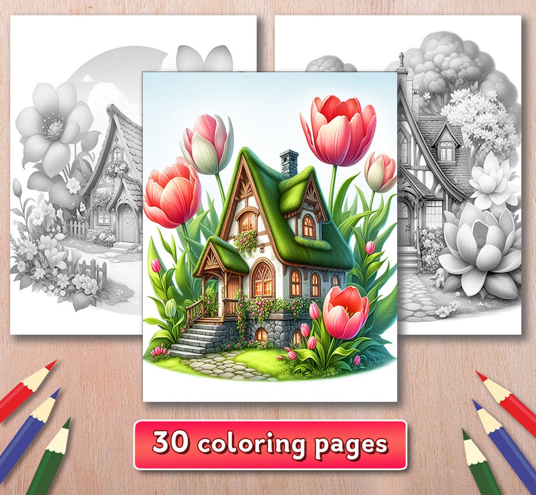 Enchanted Fairy House Coloring Pages, Fairy Home for Adult and Kids ...