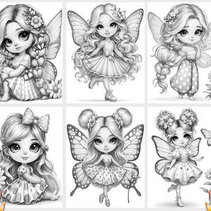 Cute Little Fairies – 50 Grayscale Coloring Pages, Fairyland Coloring ...