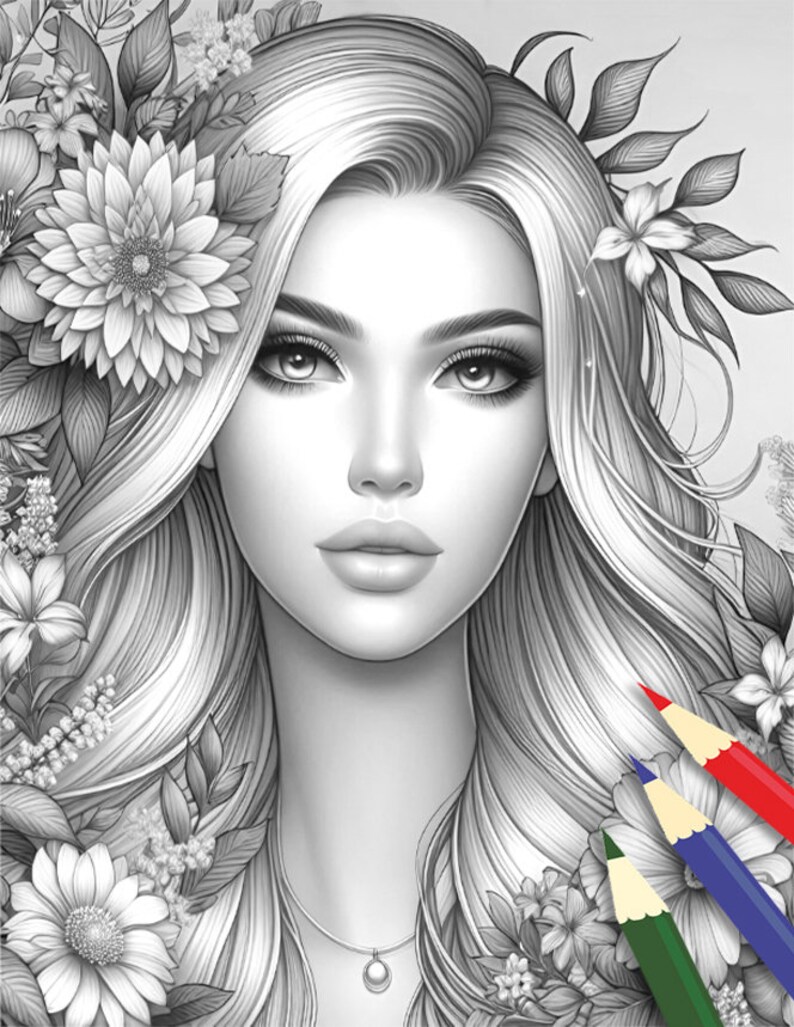 30 Blooming Lady Coloring Pages, Beautiful Women With Flowers Coloring ...