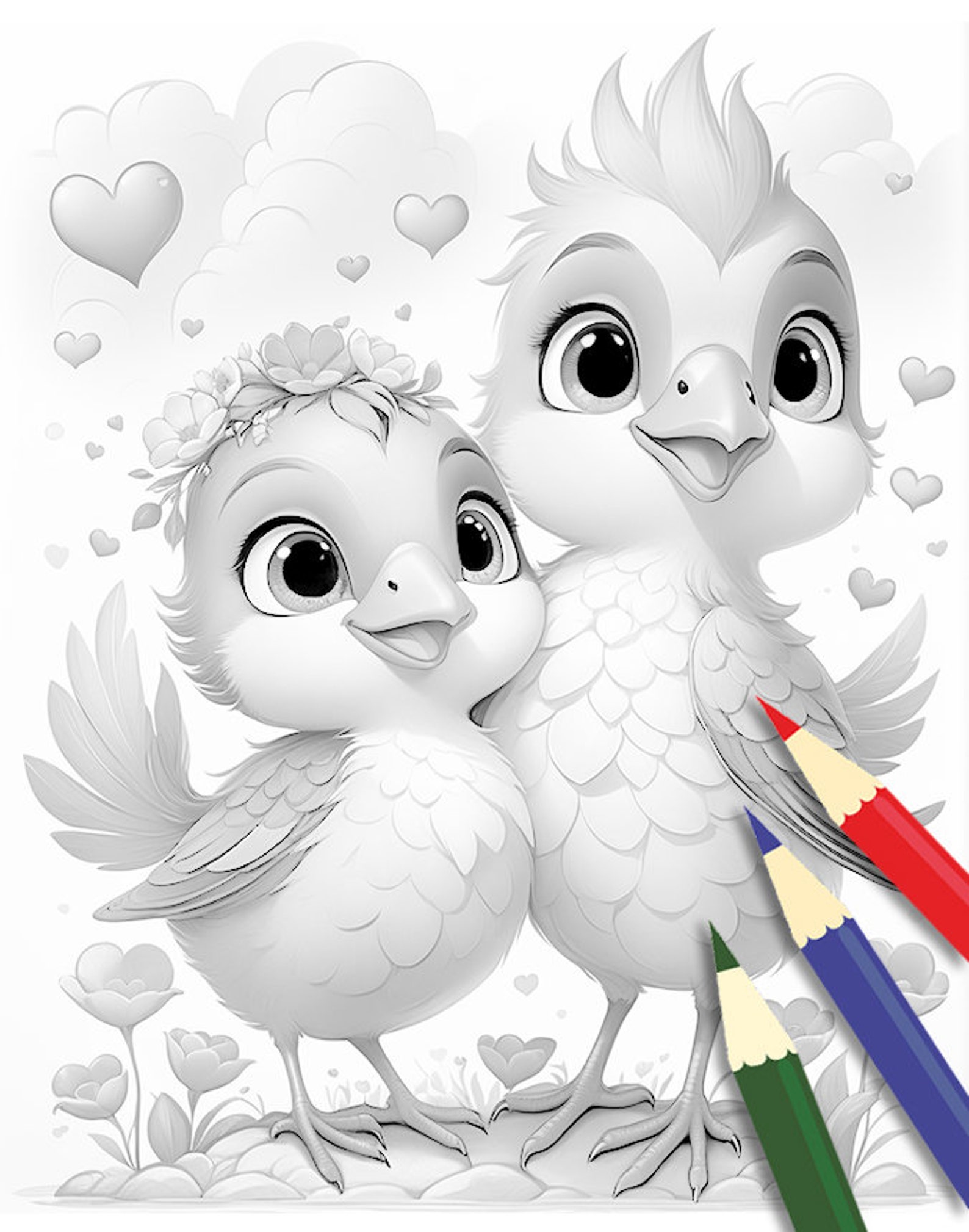 30 Baby Cute Animals Grayscale Coloring Pages for Kids, Grayscale ...