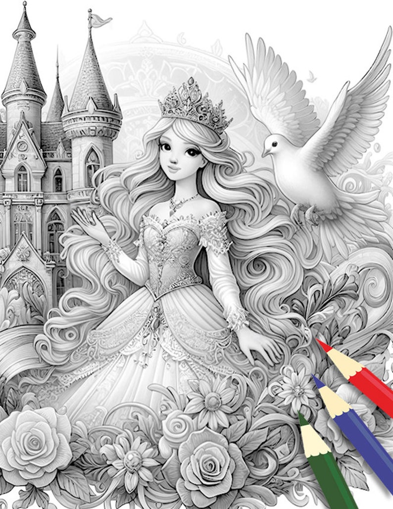 Cute Princess With Pigeon Coloring Pages, Coloring Book Fairy Tale ...