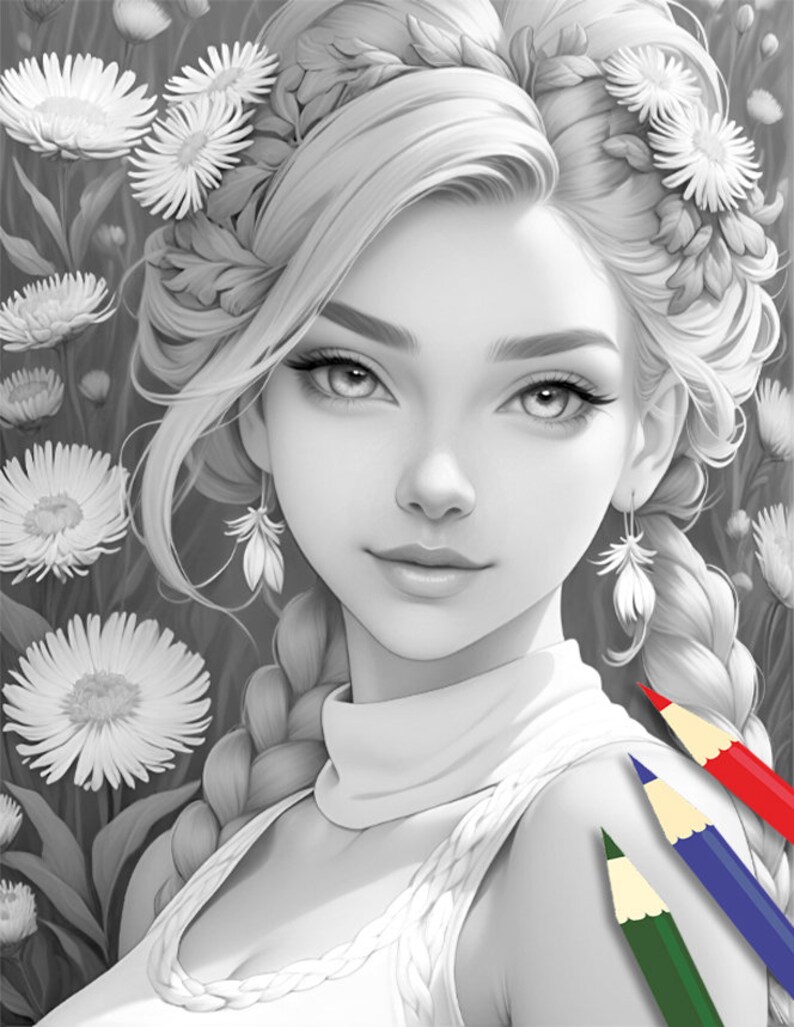 30 Blooming Lady Coloring Pages, Beautiful Women With Flowers Coloring ...