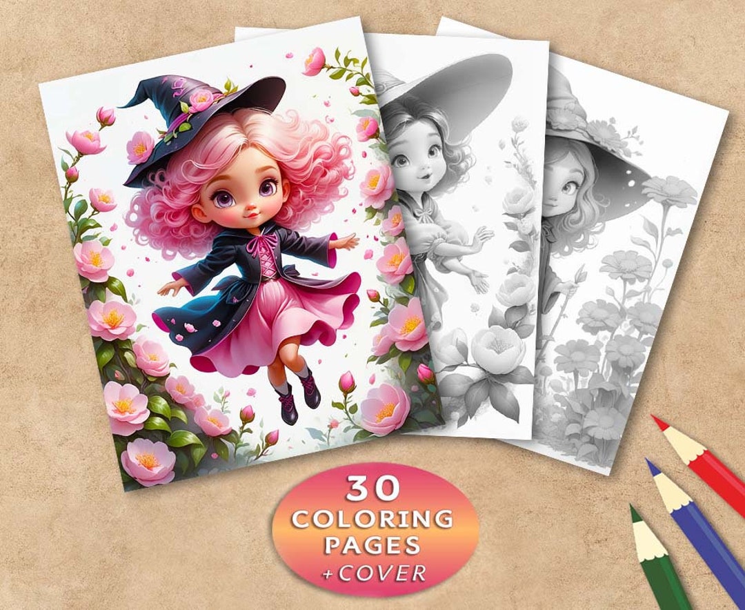30 Cute Little Witches Coloring Pages, Magical Witch Art, Fantasy ...