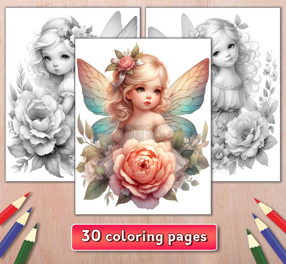 30 Little Fairies With Flowers, Fairy Coloring Pages, Fairy Coloring ...