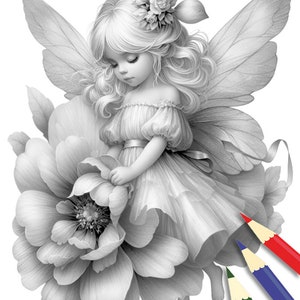 30 Little Fairies With Flowers, Fairy Coloring Pages, Fairy Coloring ...