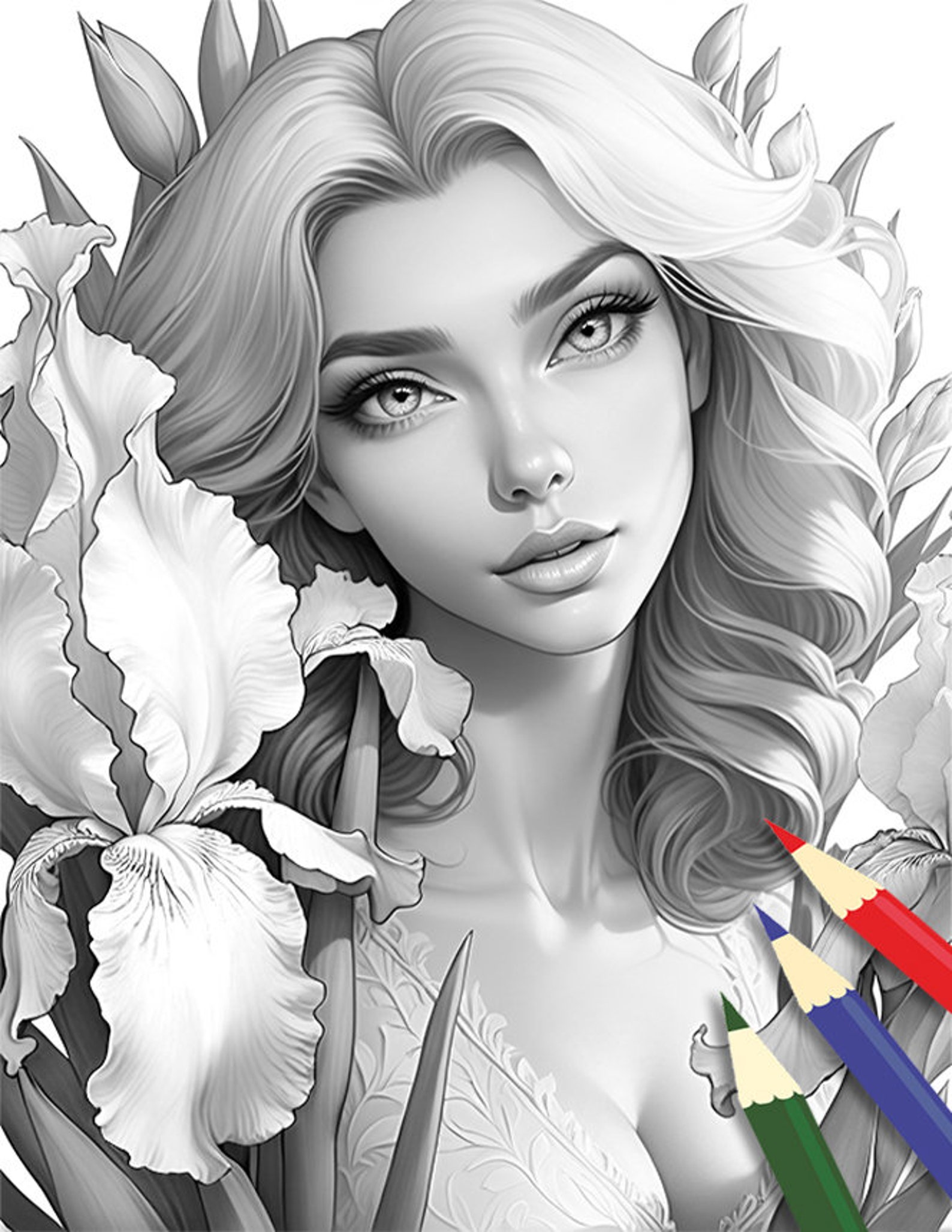 30 Blooming Lady Coloring Pages, Beautiful Women With Flowers Coloring ...