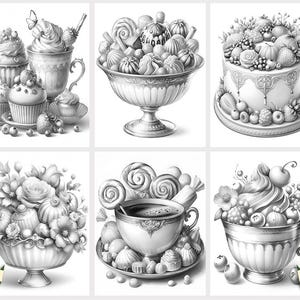 30 Delicious Sweets Coloring Page, Sweet Desserts Grayscale Coloring ...