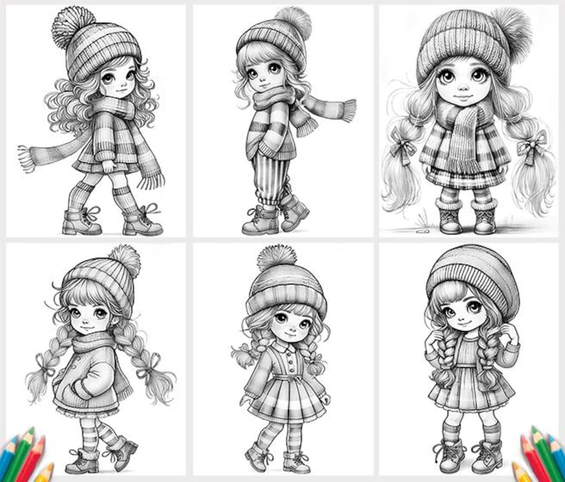 Livro de colorir com 30 desenhos de meninas para colorir no inverno ...