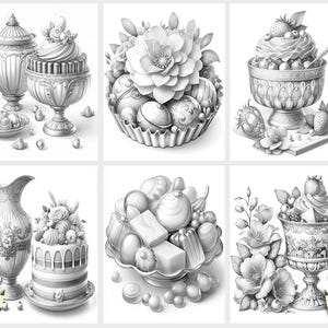 30 Delicious Sweets Coloring Page, Sweet Desserts Grayscale Coloring ...