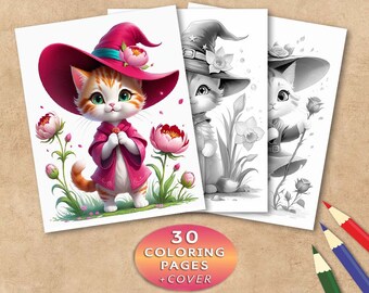 Printable Witch Cat Coloring Pages - Etsy