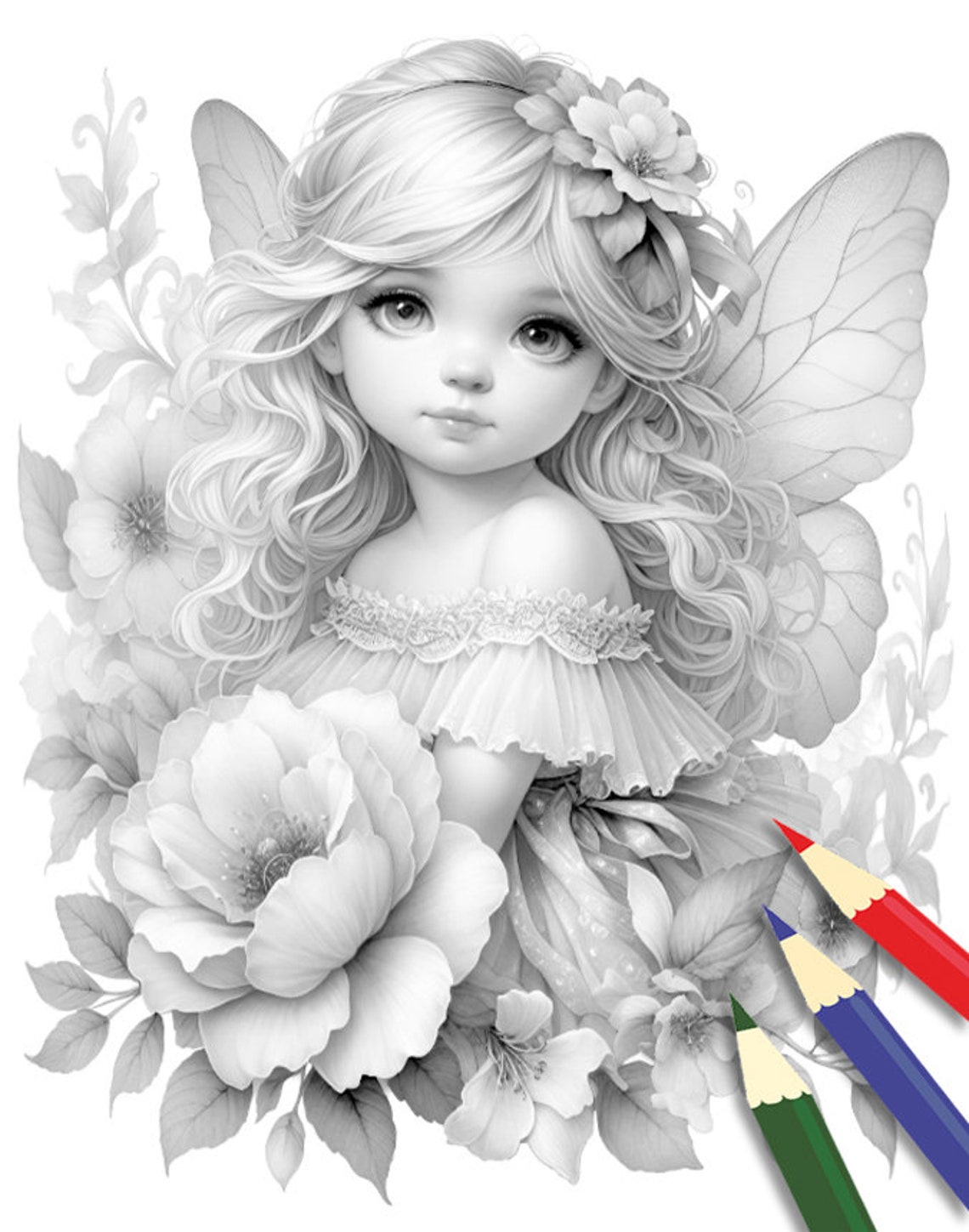 30 Little Fairies With Flowers, Fairy Coloring Pages, Fairy Coloring ...