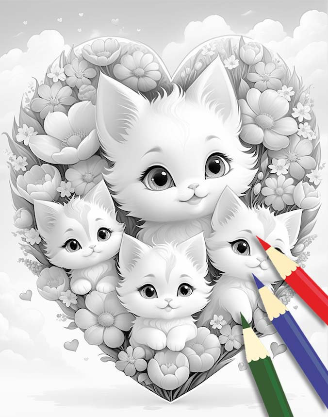 30 Cute Floral Baby Animal Coloring Pages Adult and Kids, Grayscale ...