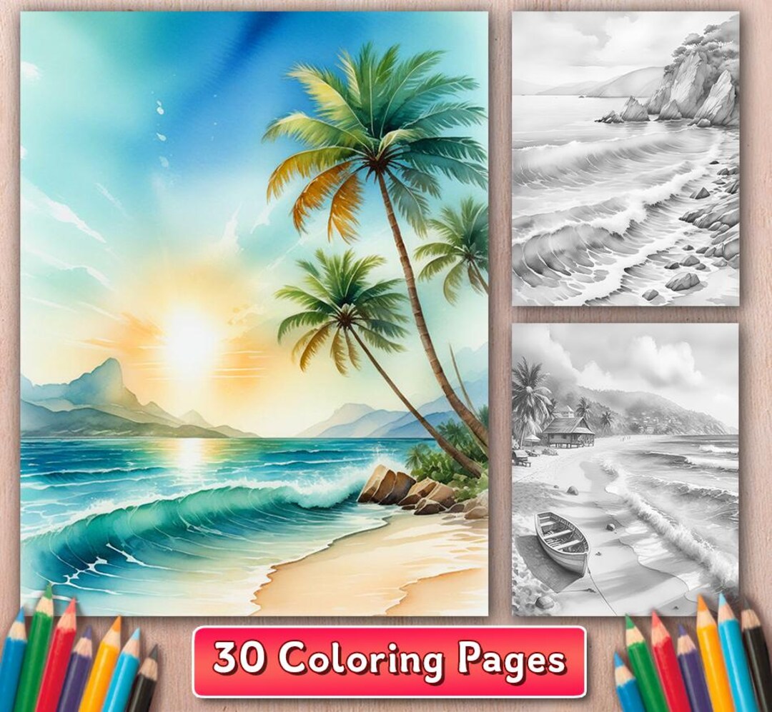 Grayscale Seaside Coloring Book: 30 Coastal Scenes for Adults (PDF ...