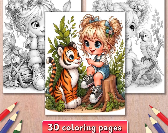 Enchanted Little Girls With Animals Coloring Book 30 Gorgeous Painting ...