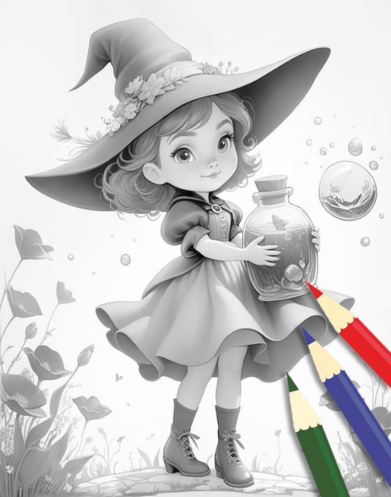 30 Cute Little Witches Coloring Pages, Magical Witch Art, Fantasy ...