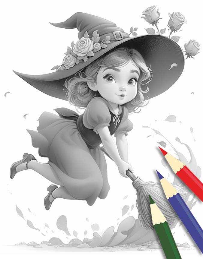 30 Cute Little Witches Coloring Pages, Magical Witch Art, Fantasy ...