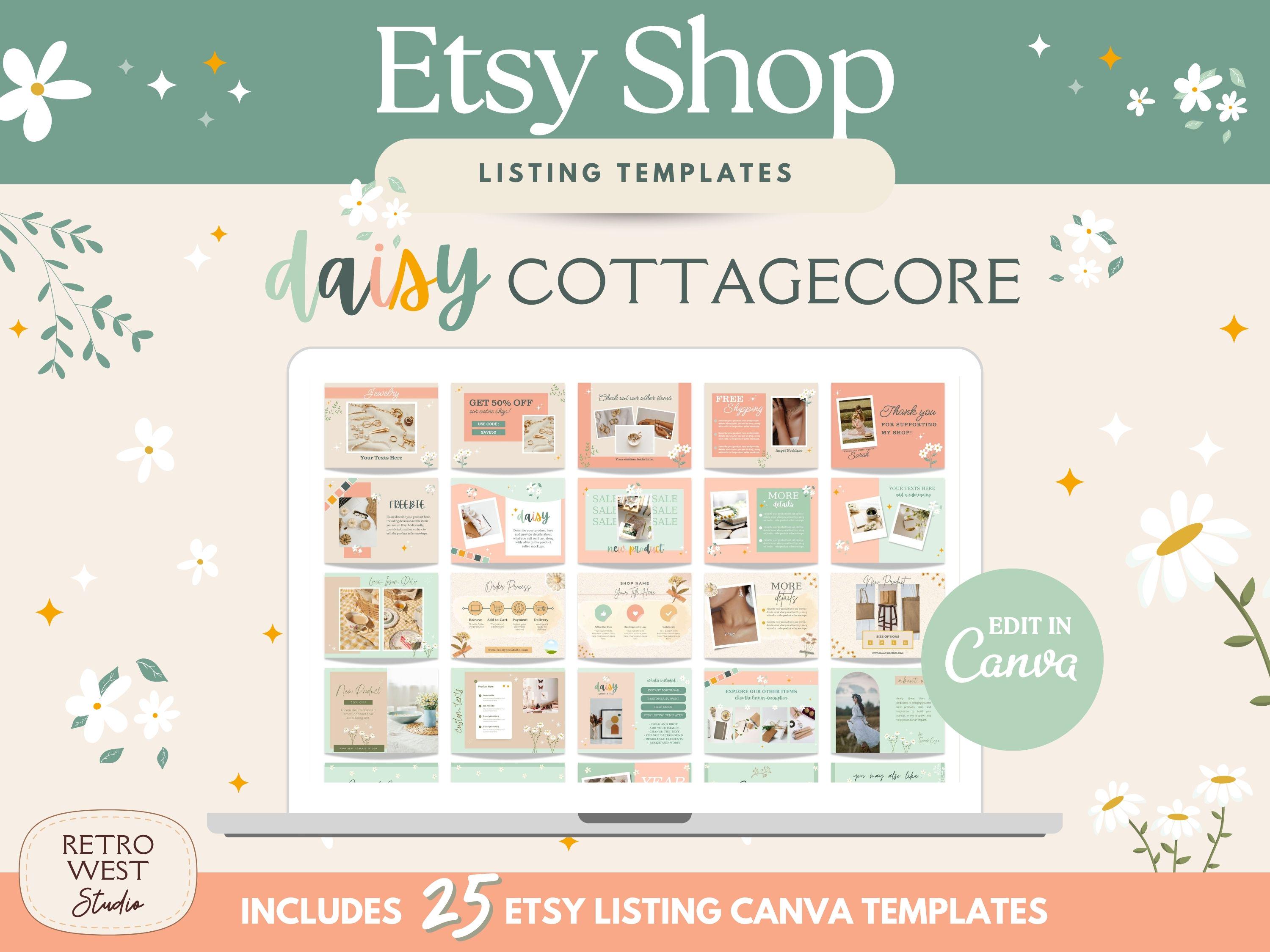 Daisy Cottagecore Etsy Shop Kit, Etsy Banner Template Canva, Etsy ...
