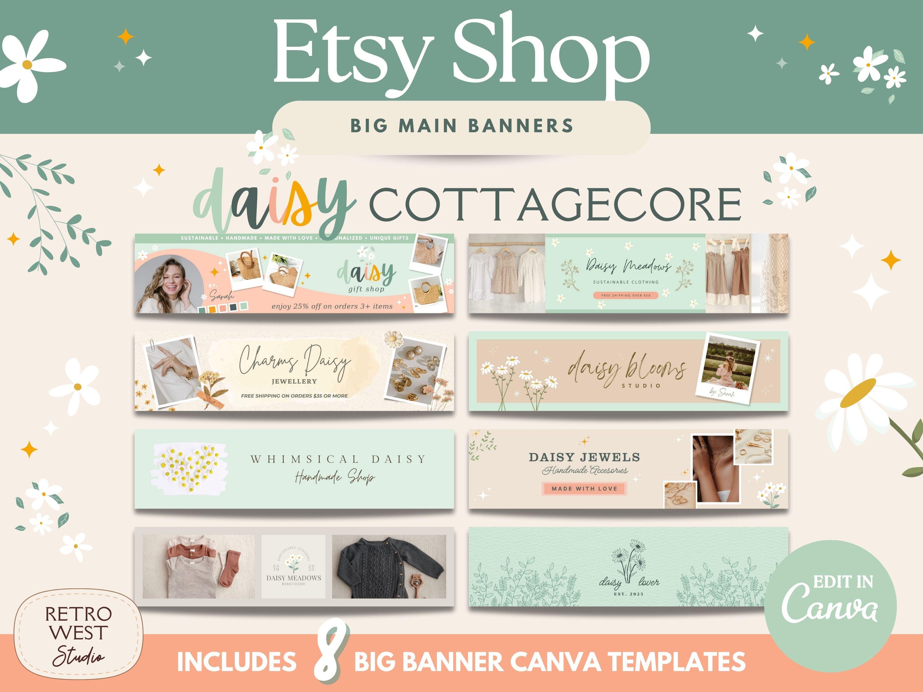 Daisy Cottagecore Etsy Banner Template Etsy Sellers Store Canva ...