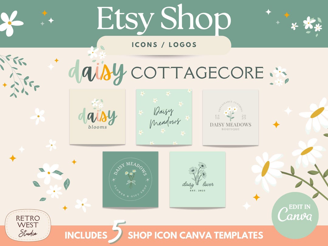 Daisy Cottagecore Etsy Shop Icon Logo Template, Canva Template for Etsy ...