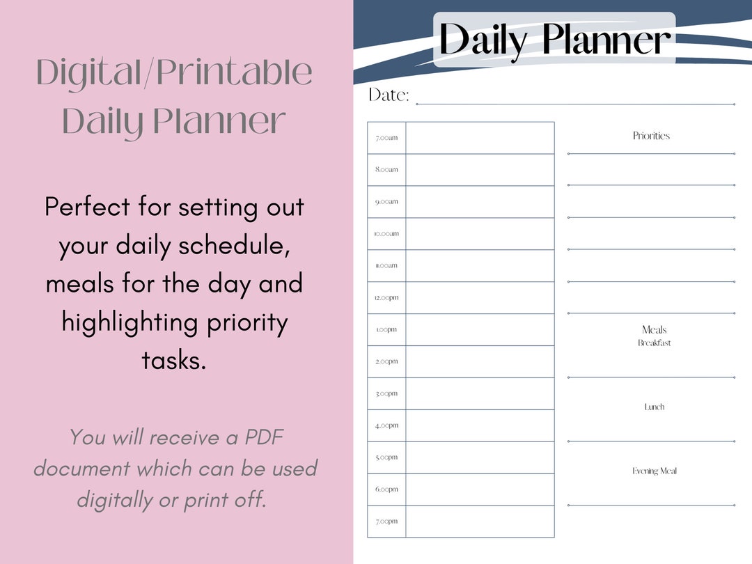 Digital and Printable Daily Schedule / to Do List / Daily to Do Planner ...