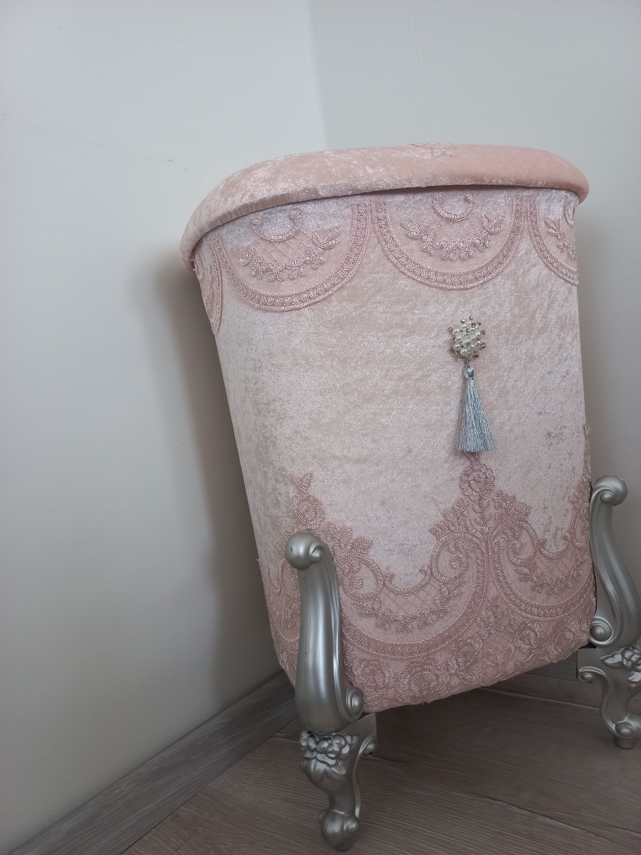 Handmade Powder Pink Velvet Laundry Basket: Silver Accents - Etsy