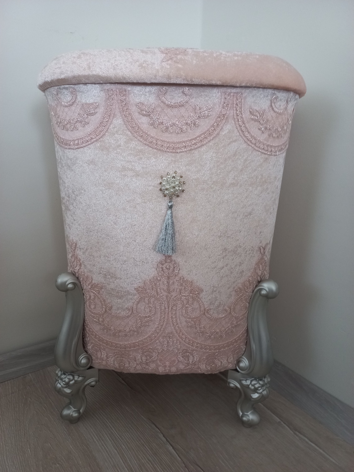 Handmade Powder Pink Velvet Laundry Basket: Silver Accents - Etsy
