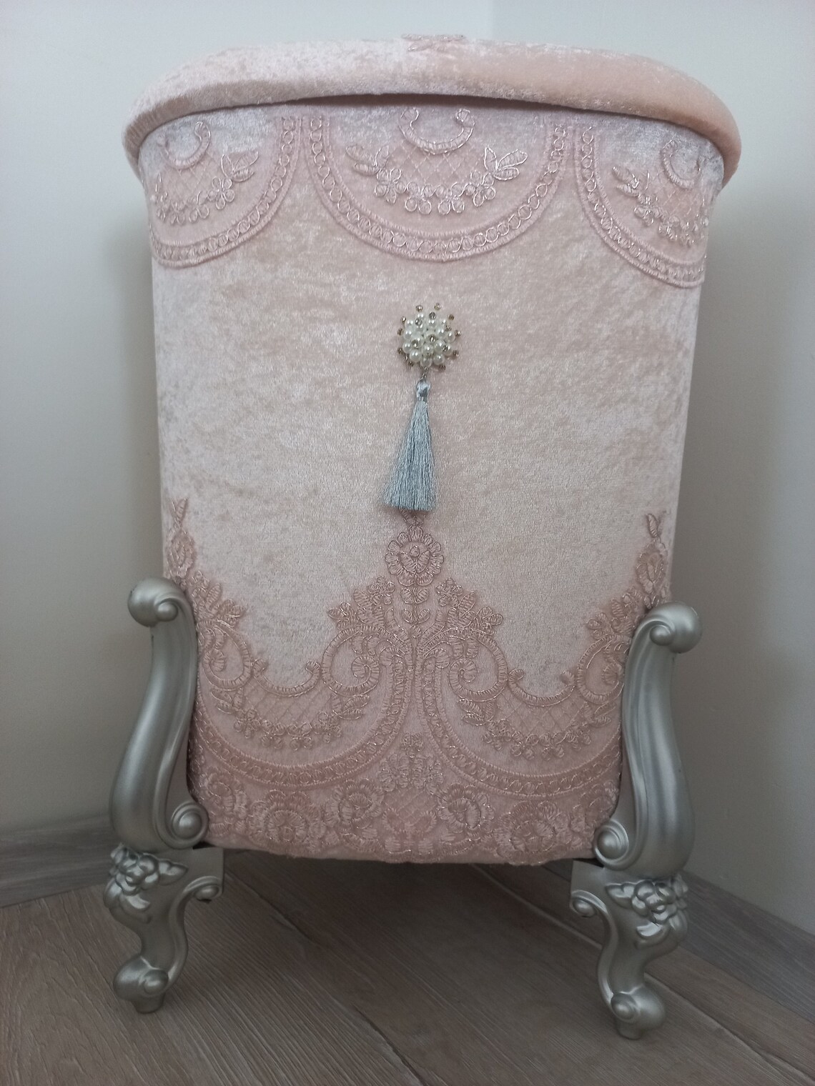 Handmade Powder Pink Velvet Laundry Basket: Silver Accents - Etsy