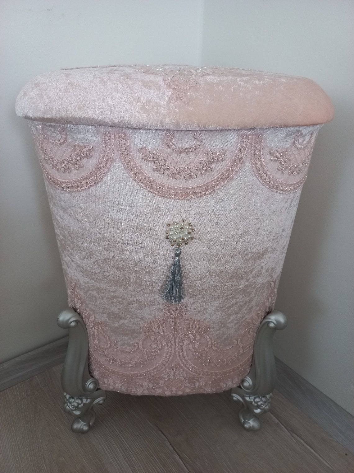Handmade Powder Pink Velvet Laundry Basket: Silver Accents - Etsy