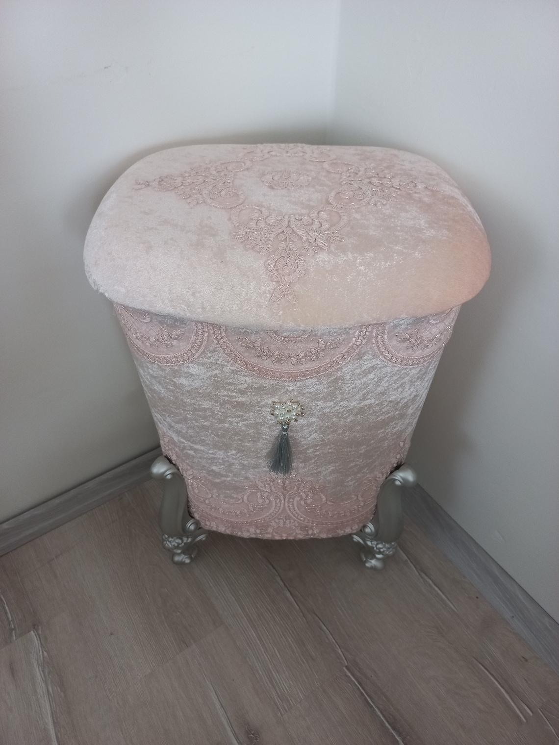 Handmade Powder Pink Velvet Laundry Basket: Silver Accents - Etsy