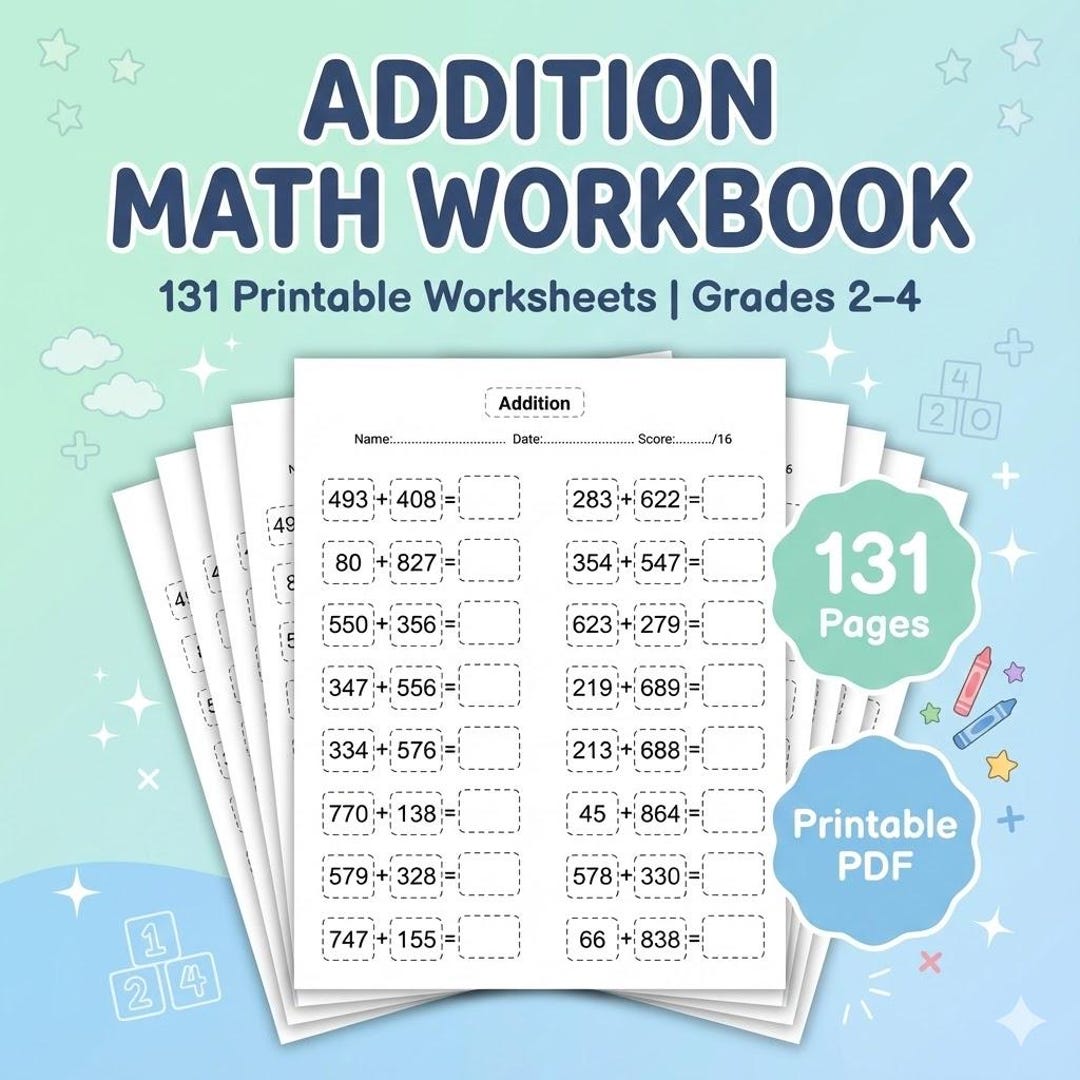 Addition Math Workbook for Kids - Etsy