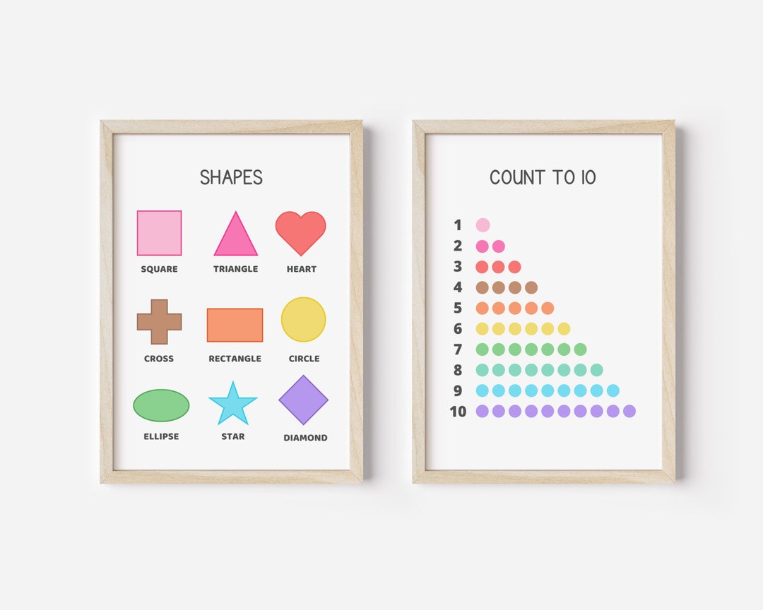 Set of Educational Poster / Shapes Poster / Count to 10 Poster - Etsy