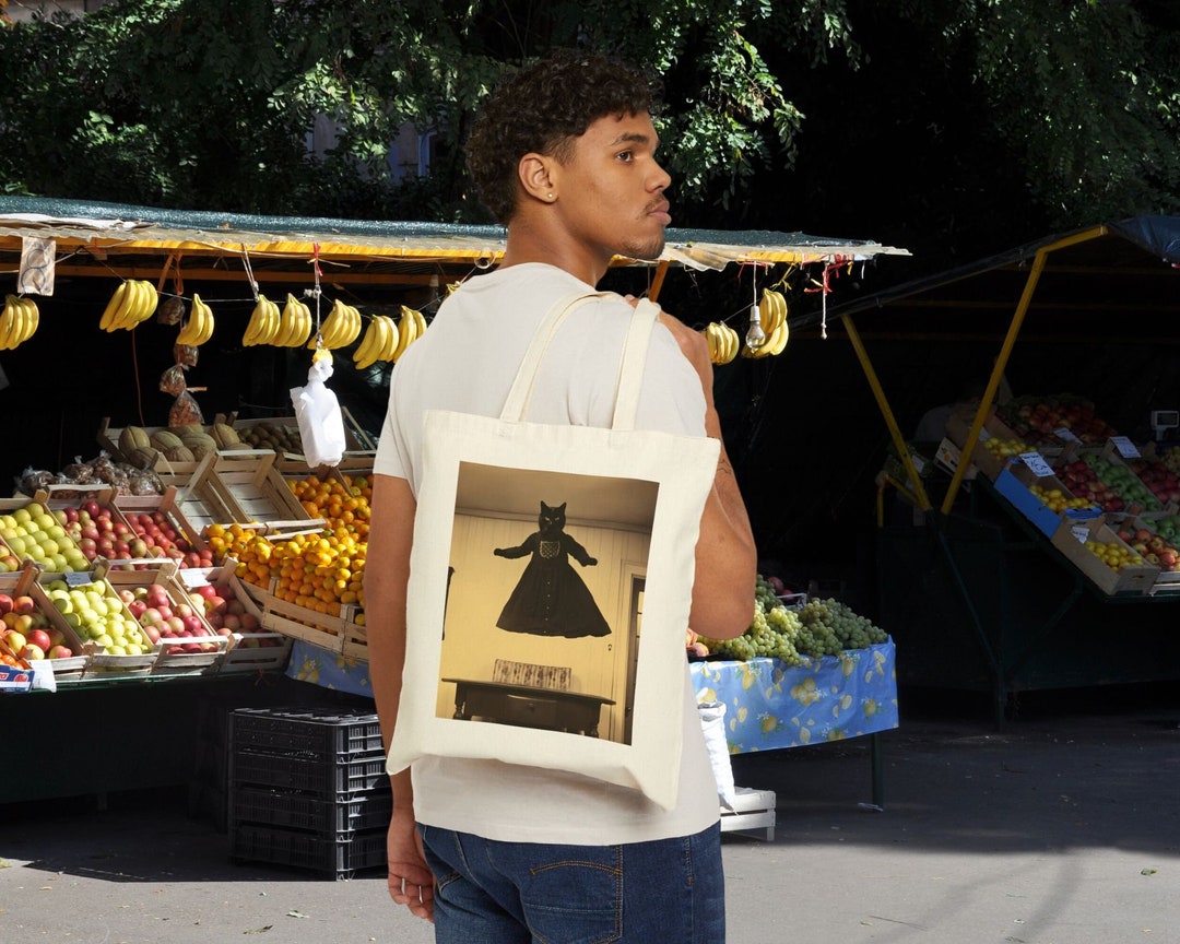 Levitating Cat Canvas Tote Bag | Witchy Tote | Tarot Tote Bag | Witchy ...