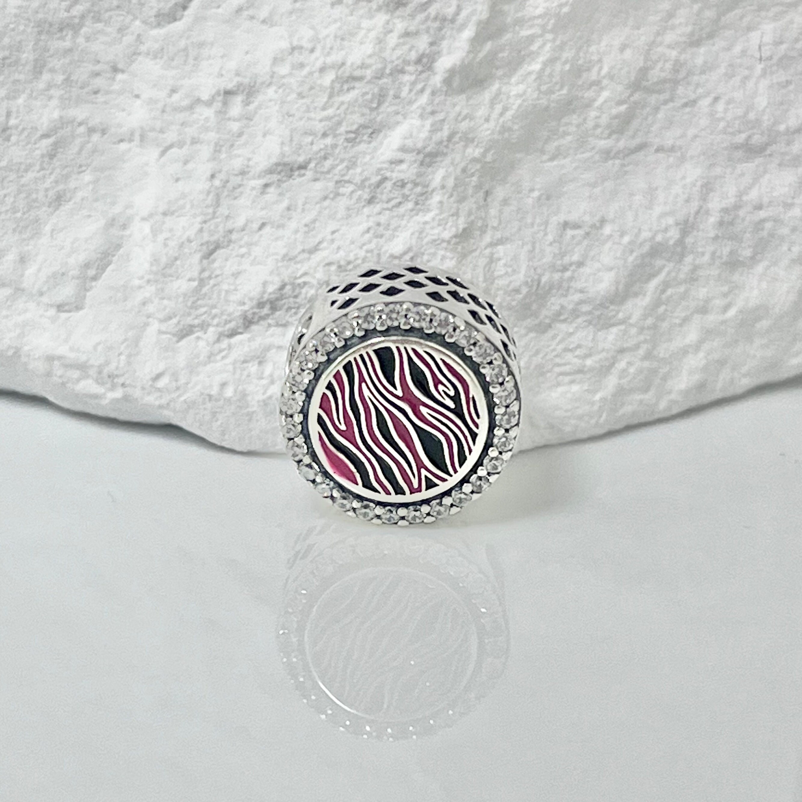 Pandora Pink Zebra-stripe Bracelet Charm, Pink Zebra-stripe Bead Button ...