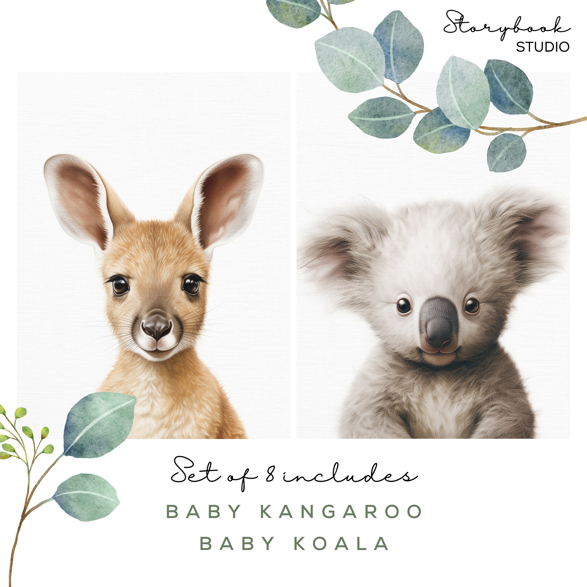 Australia Baby Animal Painting Printable Nursery Art Set of 8 | Koala ...