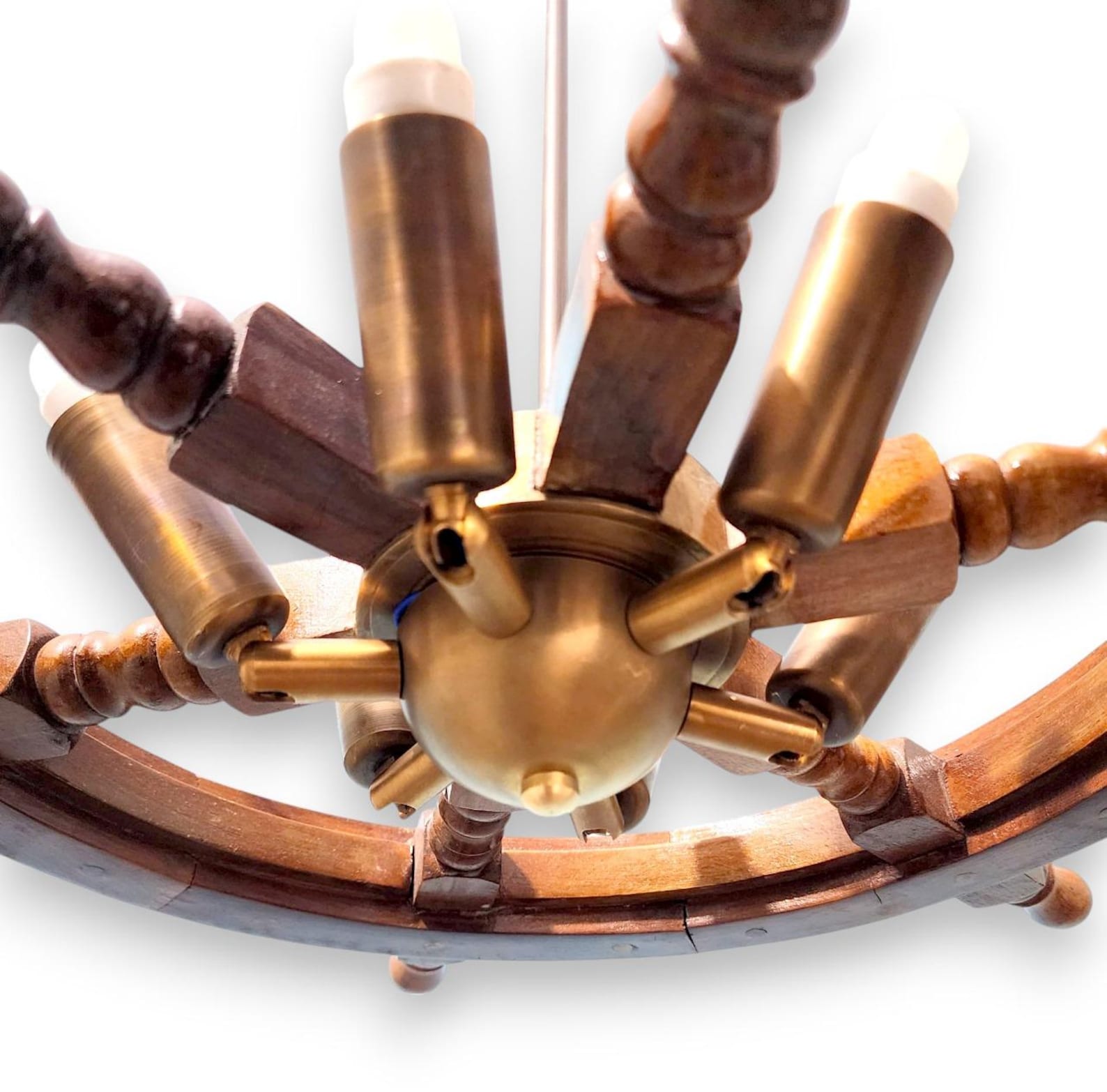 Wood & Brass Ship Wheel Sputnik Chandelier – Nautical 6-light Rustic ...