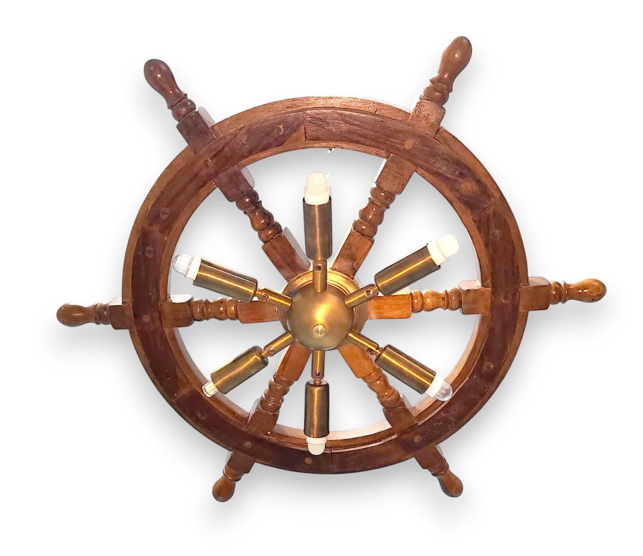 Wood & Brass Ship Wheel Sputnik Chandelier – Nautical 6-light Rustic ...