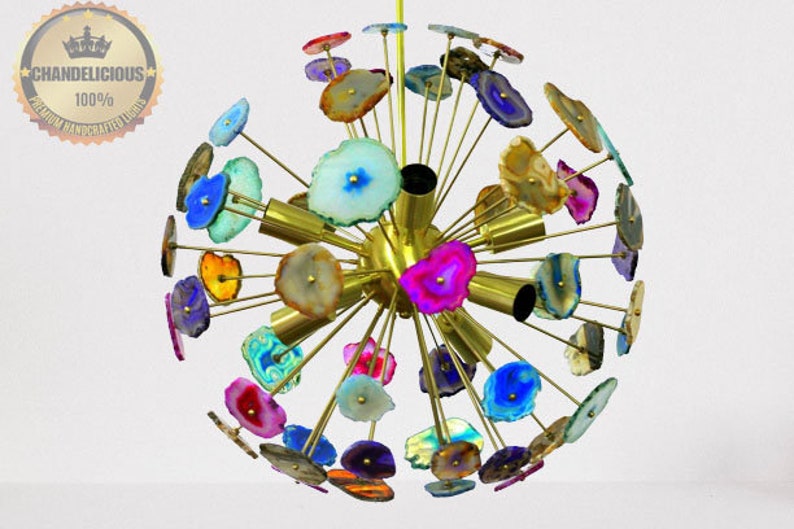 Natural Agate Stone Brass Lights | Modern Sputnik Chandelier Pendant ...