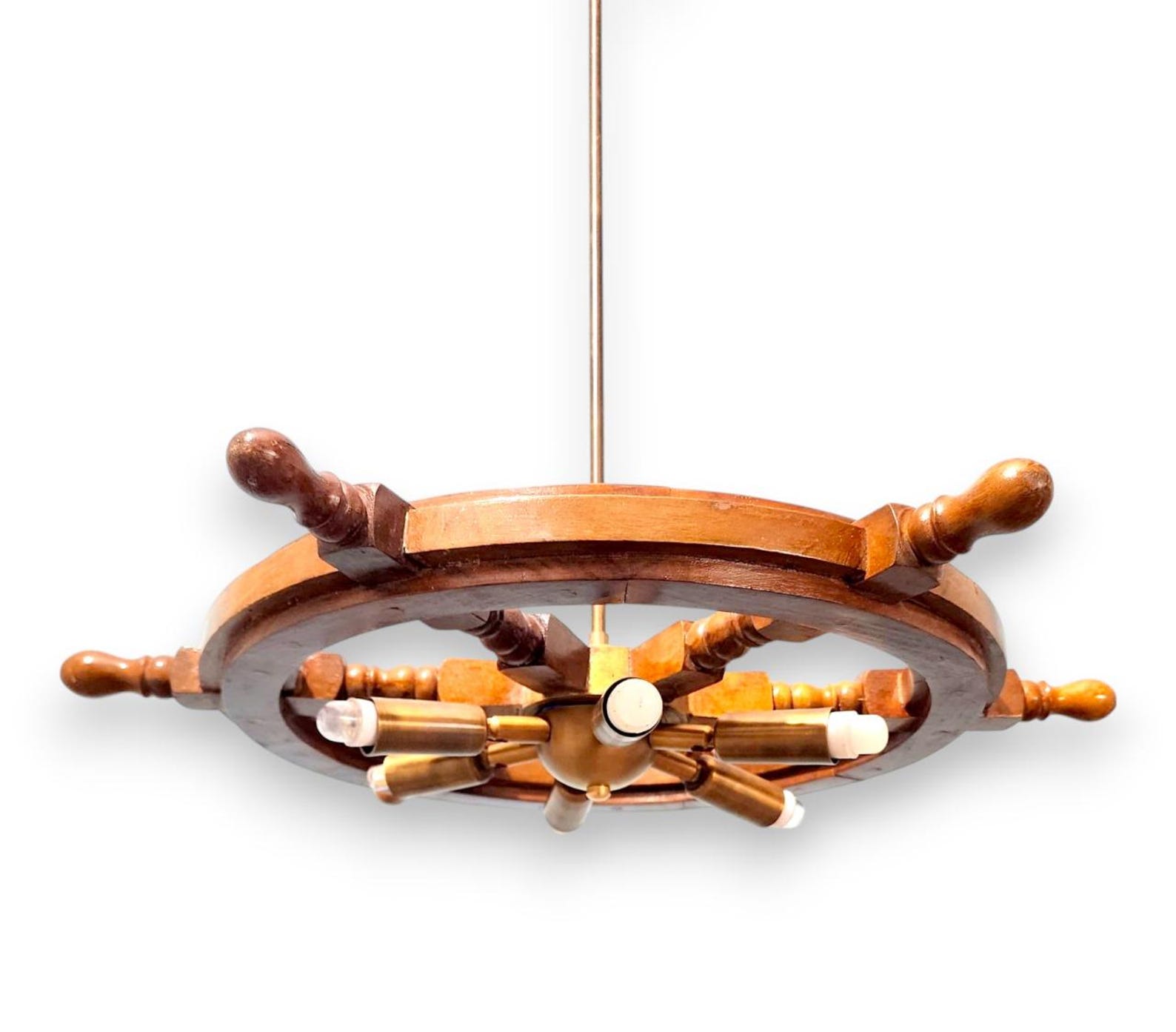 Wood & Brass Ship Wheel Sputnik Chandelier – Nautical 6-light Rustic ...