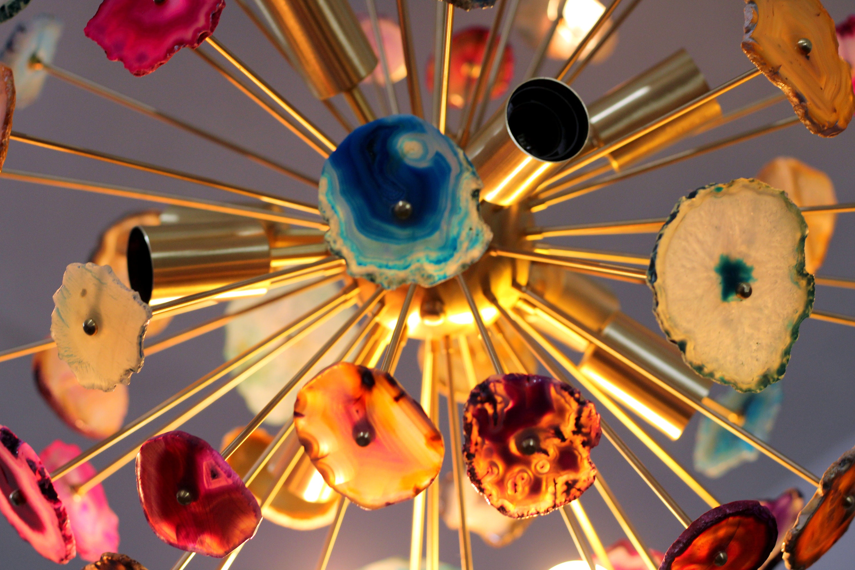 Natural Agate Stone Brass Lights | Modern Sputnik Chandelier Pendant ...
