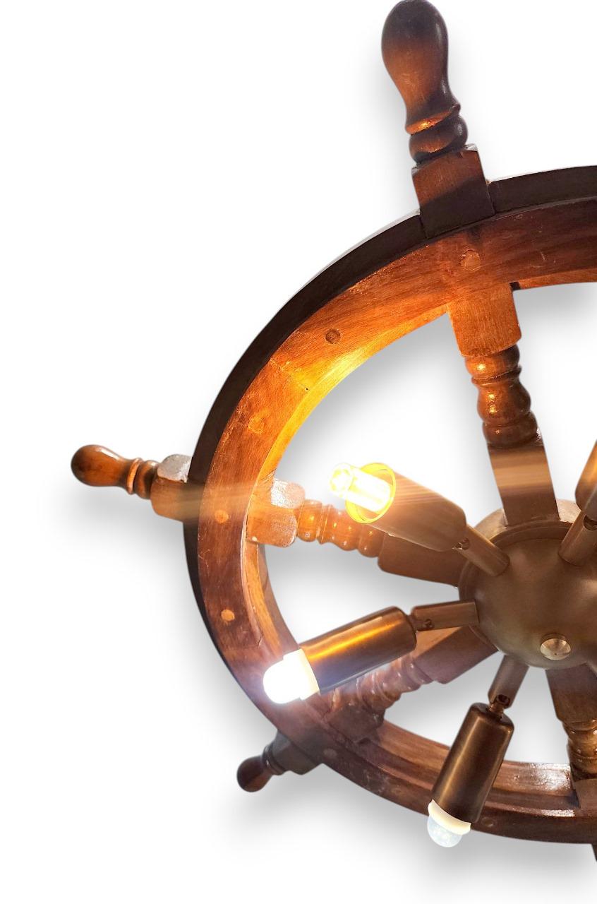 Wood & Brass Ship Wheel Sputnik Chandelier – Nautical 6-light Rustic ...