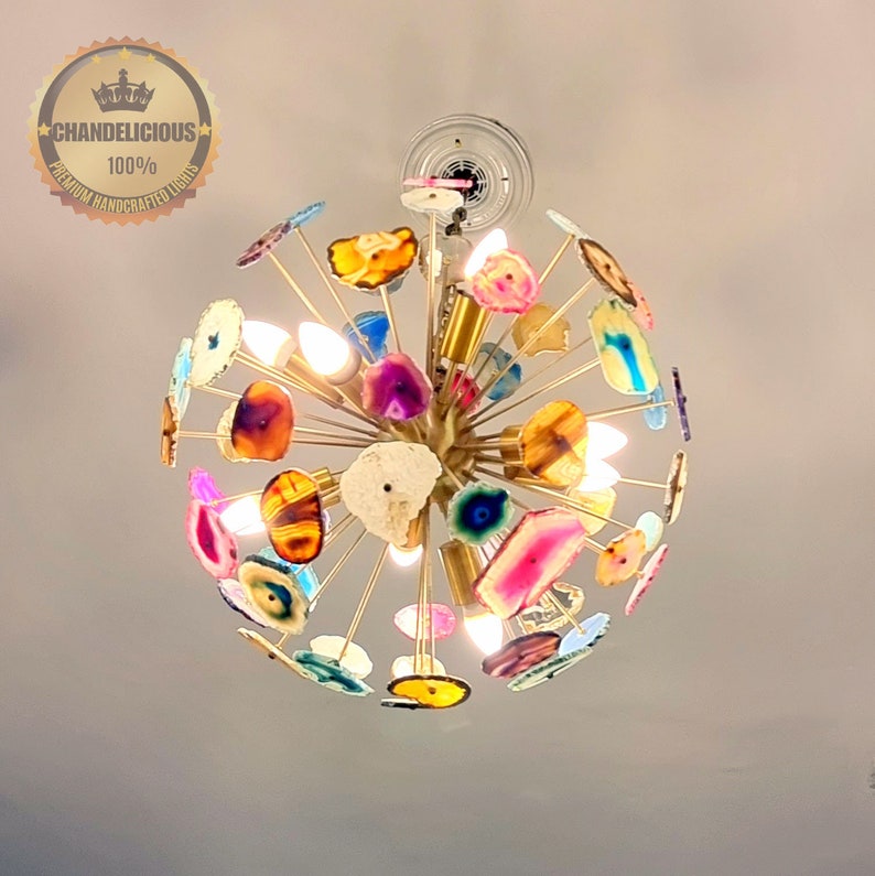 Natural Agate Stone Brass Lights | Modern Sputnik Chandelier Pendant ...