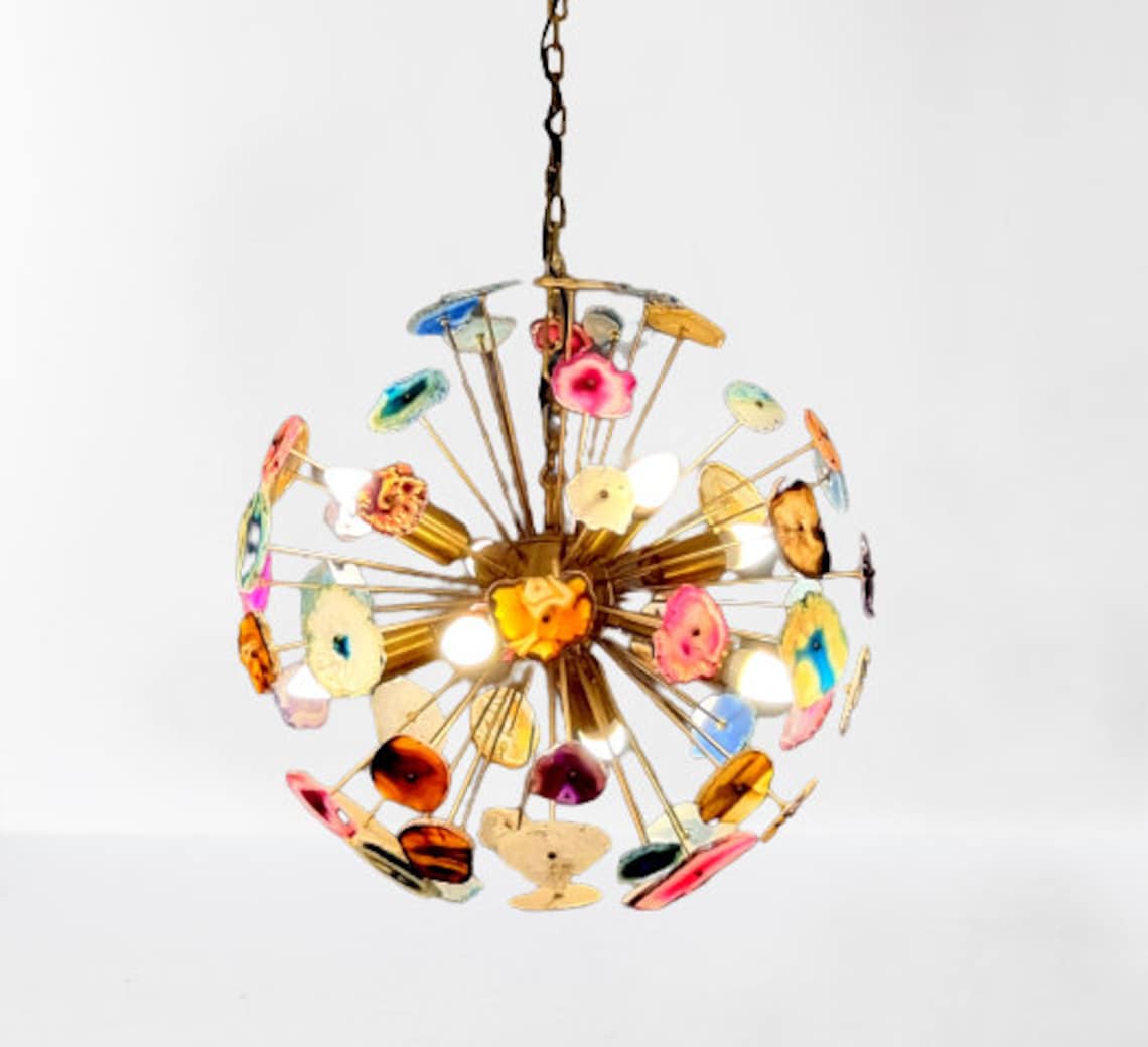 Natural Agate Stone Brass Lights | Modern Sputnik Chandelier Pendant ...