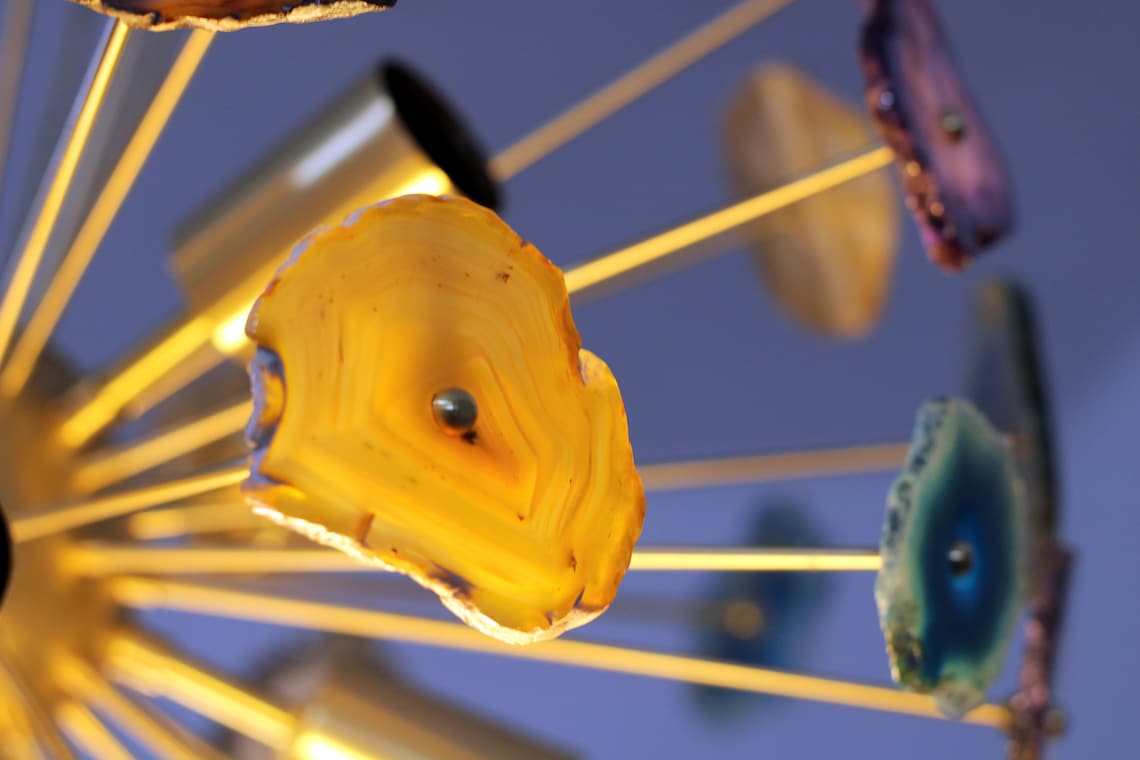 Natural Agate Stone Brass Lights | Modern Sputnik Chandelier Pendant ...
