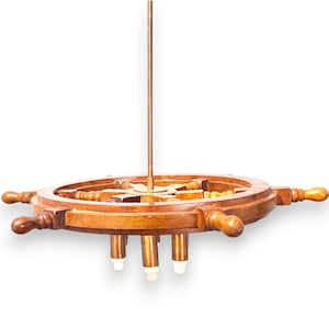 Wood & Brass Ship Wheel Sputnik Chandelier – Nautical 6-light Rustic ...