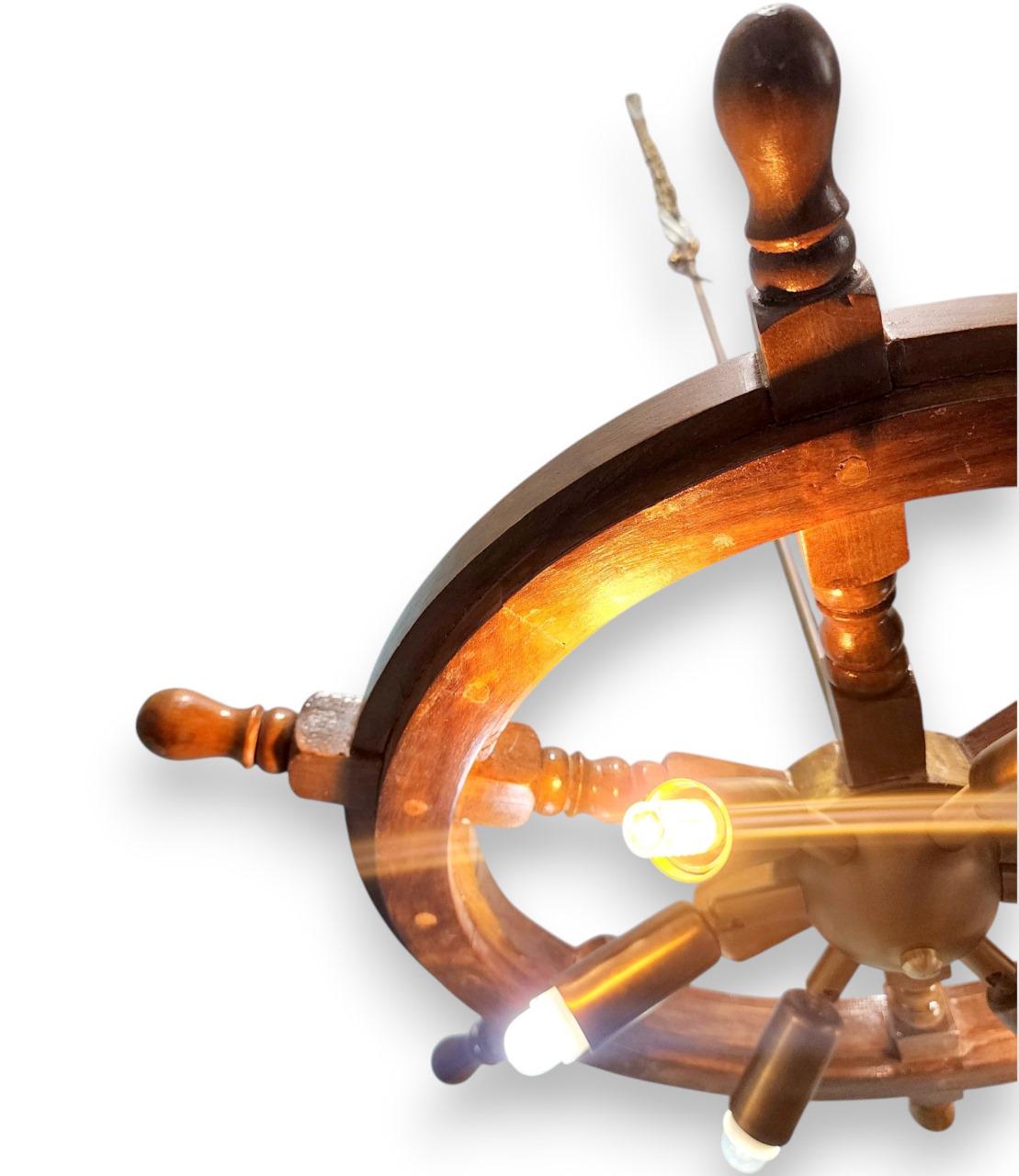 Wood & Brass Ship Wheel Sputnik Chandelier – Nautical 6-light Rustic ...