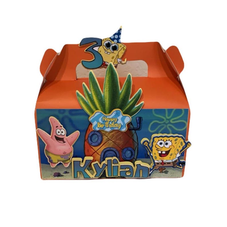 6 Pack Spongebob Gable Box, Spongebob Party Favor Box, Custom Favor Box ...