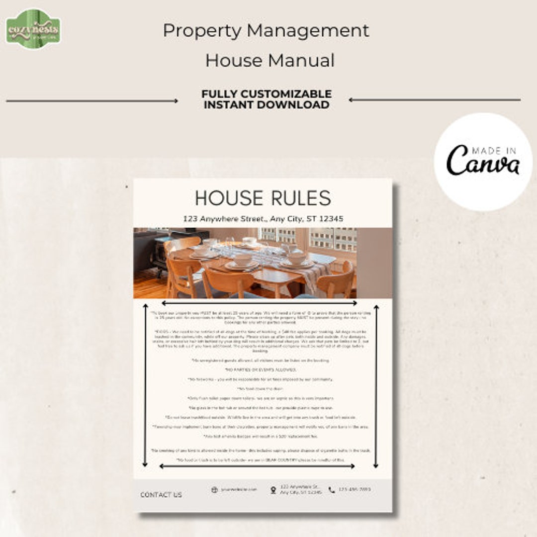 Airbnb House Rules Template, Property Management Vacation Rental House ...