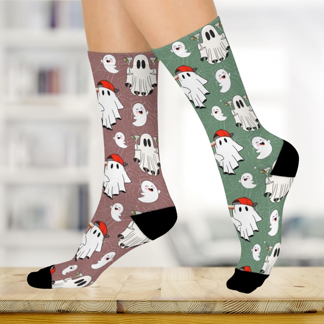 Whimsical Martini Ghost Socks | Fun Halloween Footwear, Cute Cozy ...